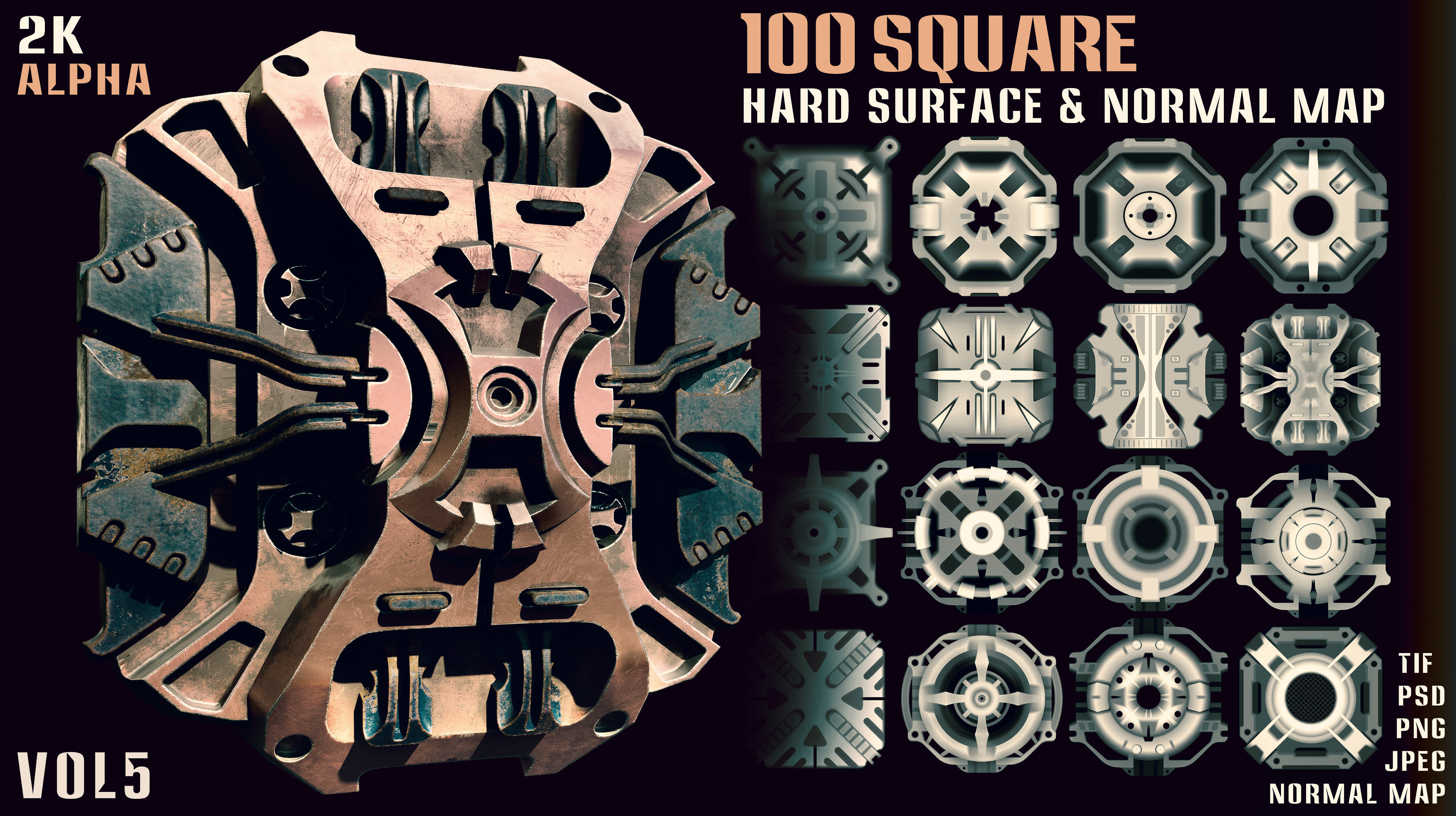 100 Square Hardsurface Alpha and Normal map - vol5 3D model | CGTrader