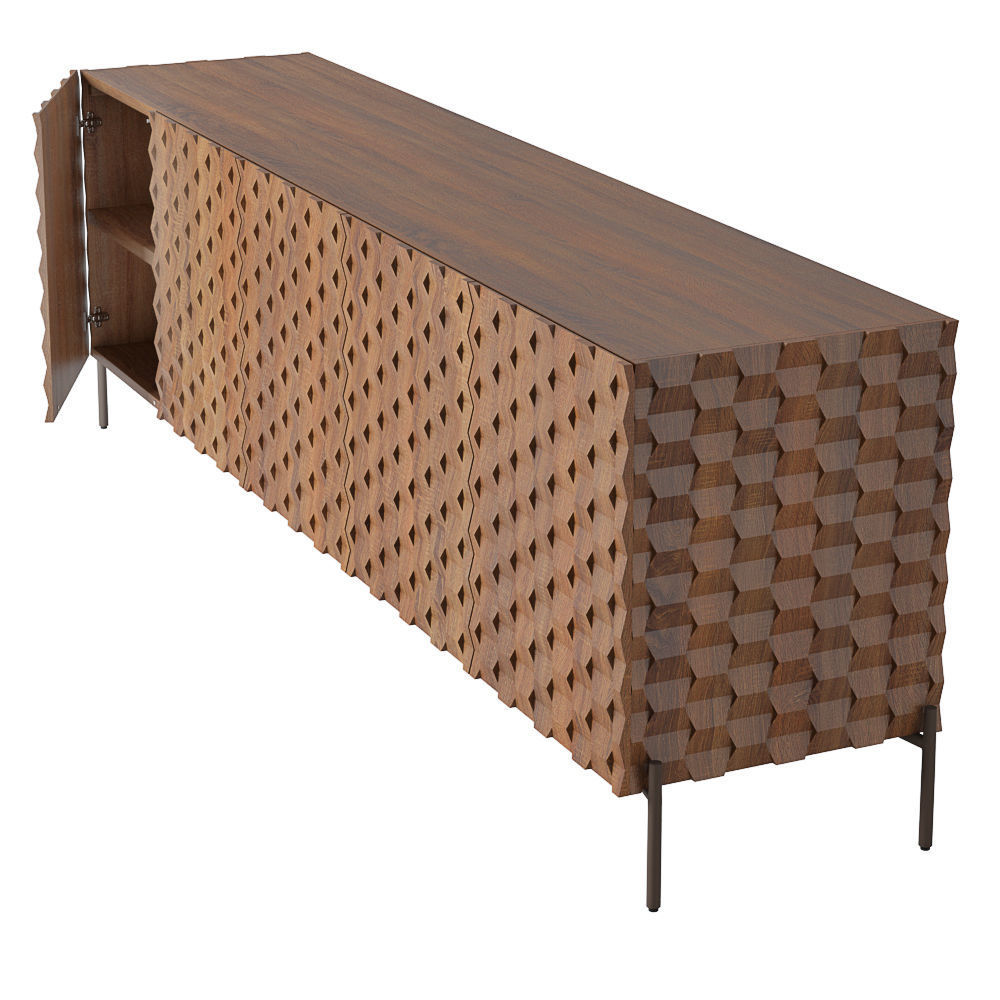 Crate and Barrel Raffael Carved Wood Media Console 3D model | CGTrader