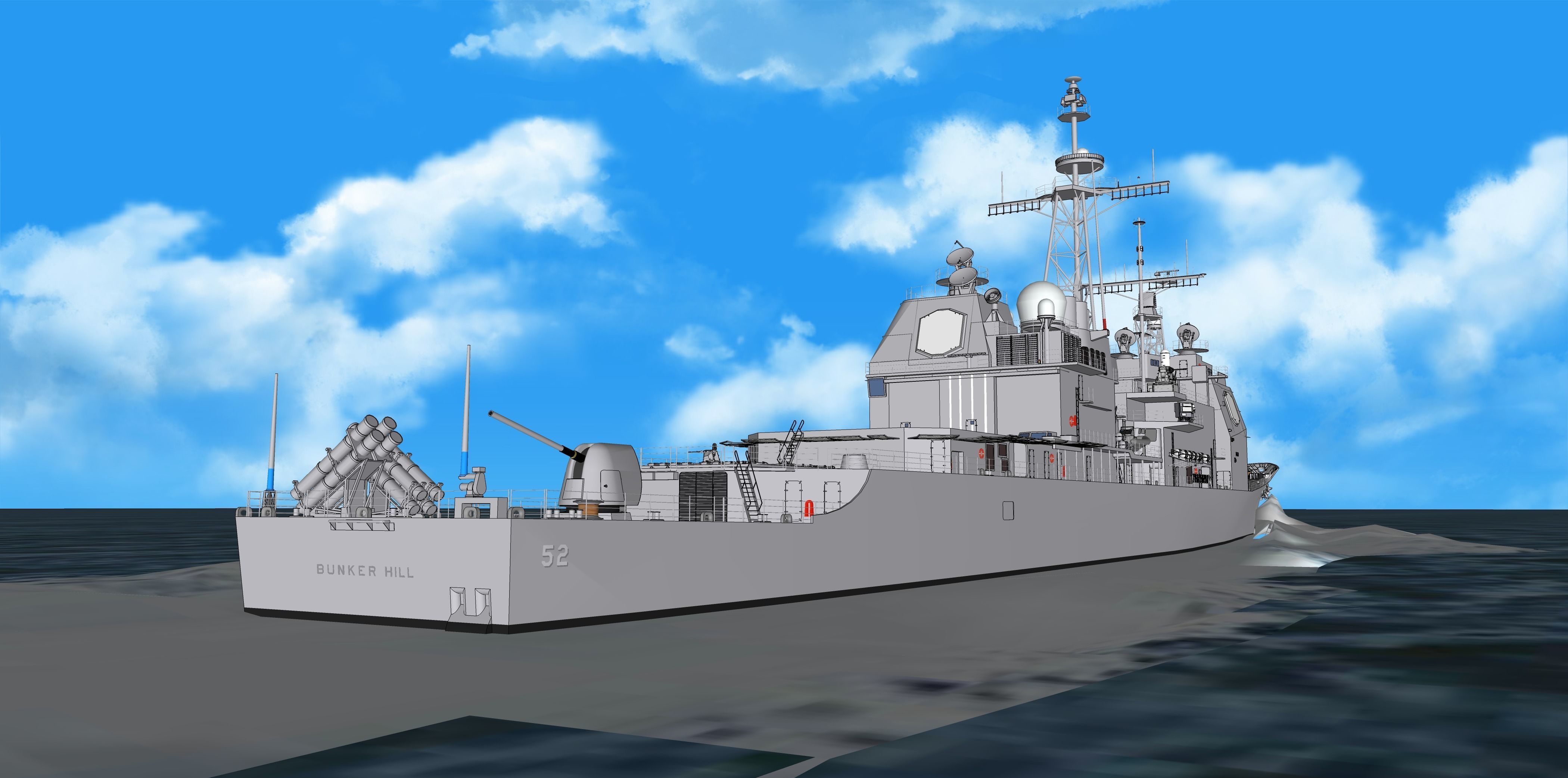 USS CG-52 Bunker Hill Ticonderoga class guided missile cruiser 3D model ...