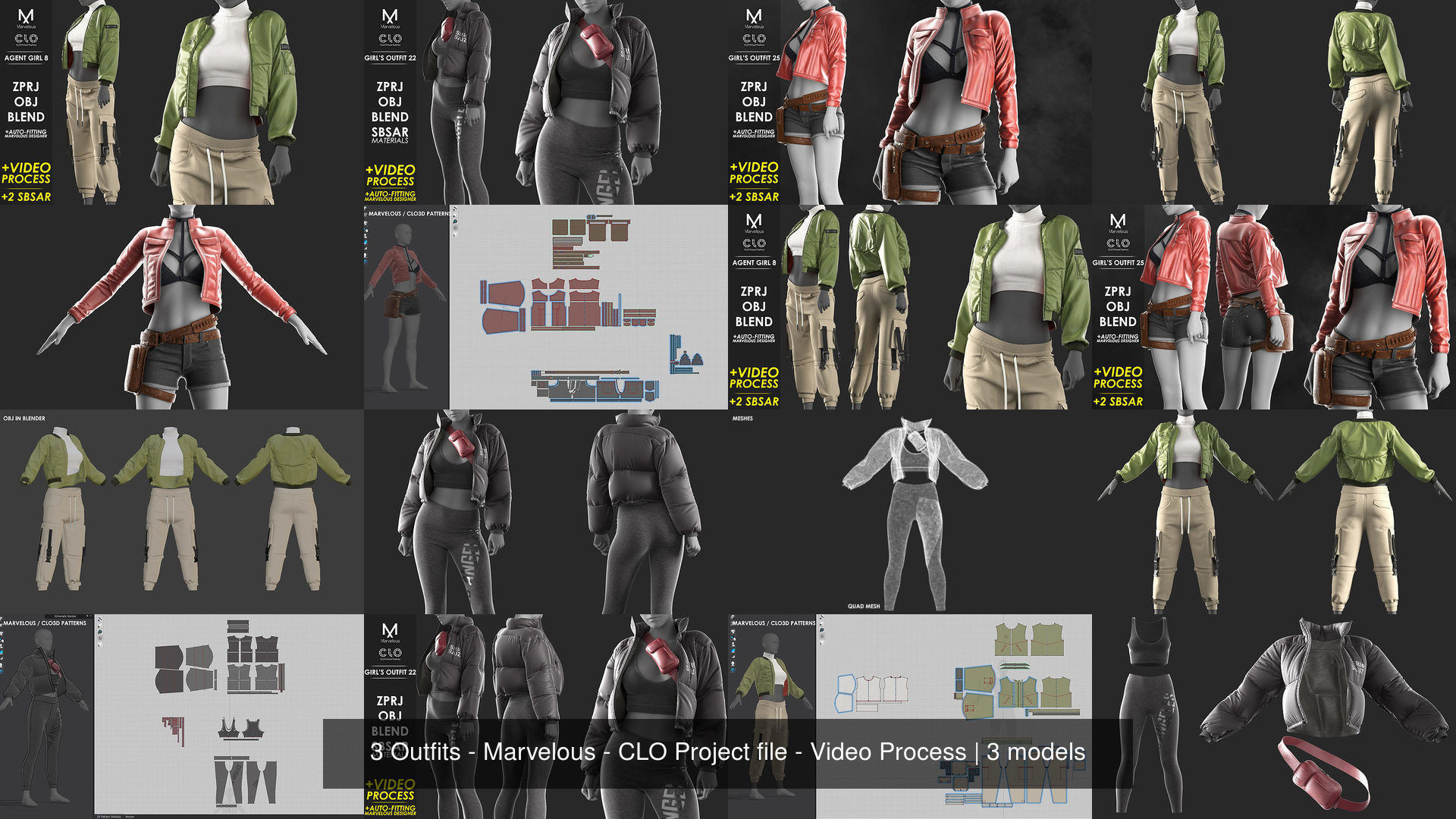3 Outfits - Marvelous - CLO Project file - Video Process 3D Model ...