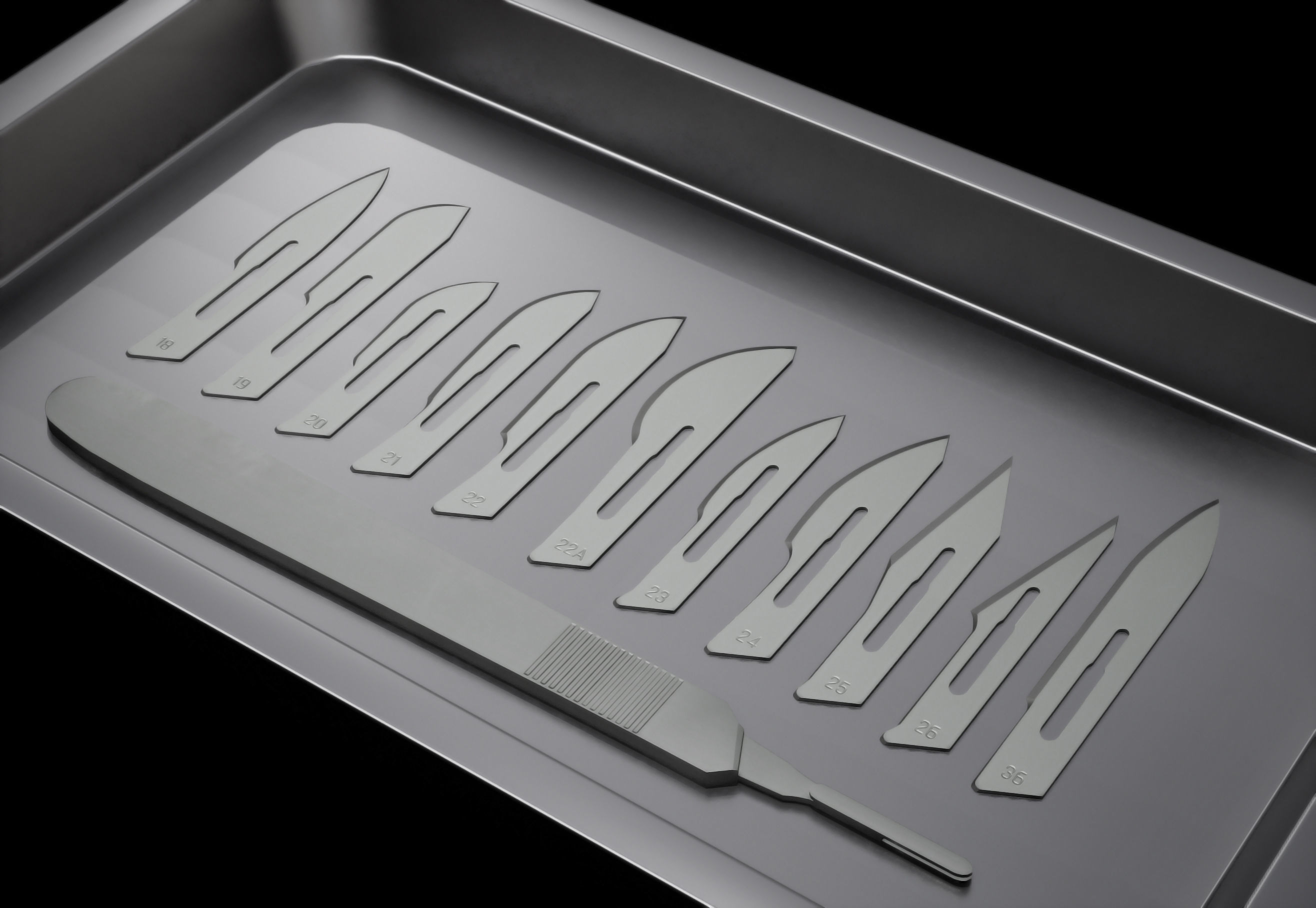 3D model Scalpel set of knives in tray VR / AR / low-poly | CGTrader