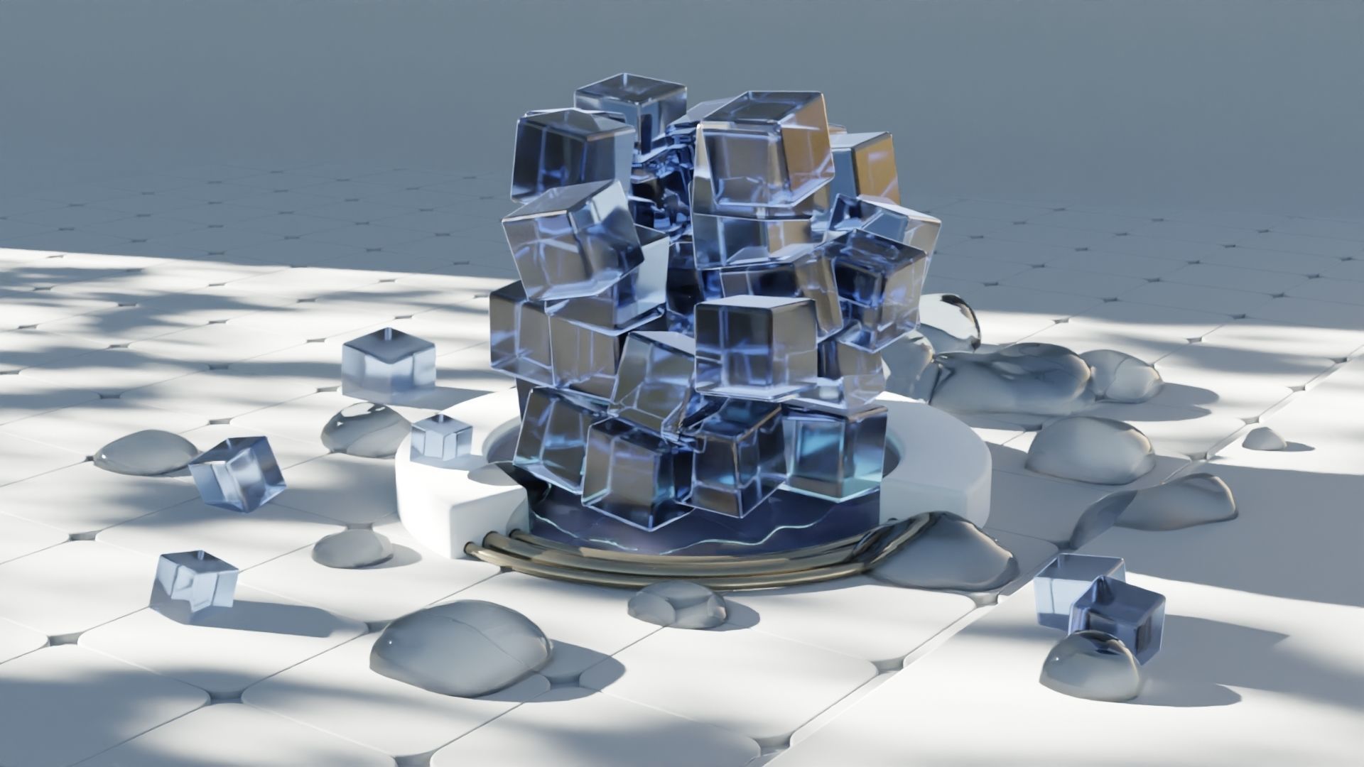 3D model Ice Cubes Fountain on a Tiles Floor 3D Model VR / AR / low ...