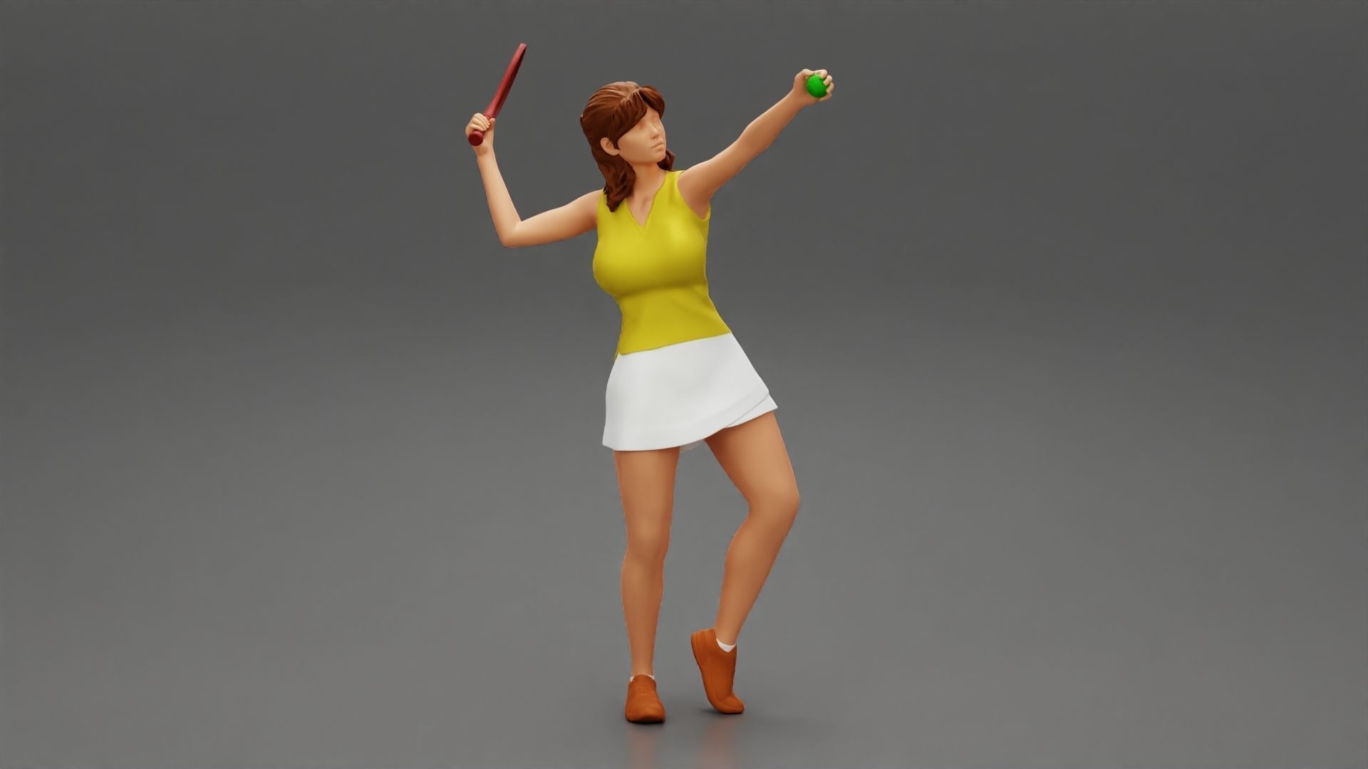 Woman playing tennis giving service throwing ball 3D model 3D printable ...