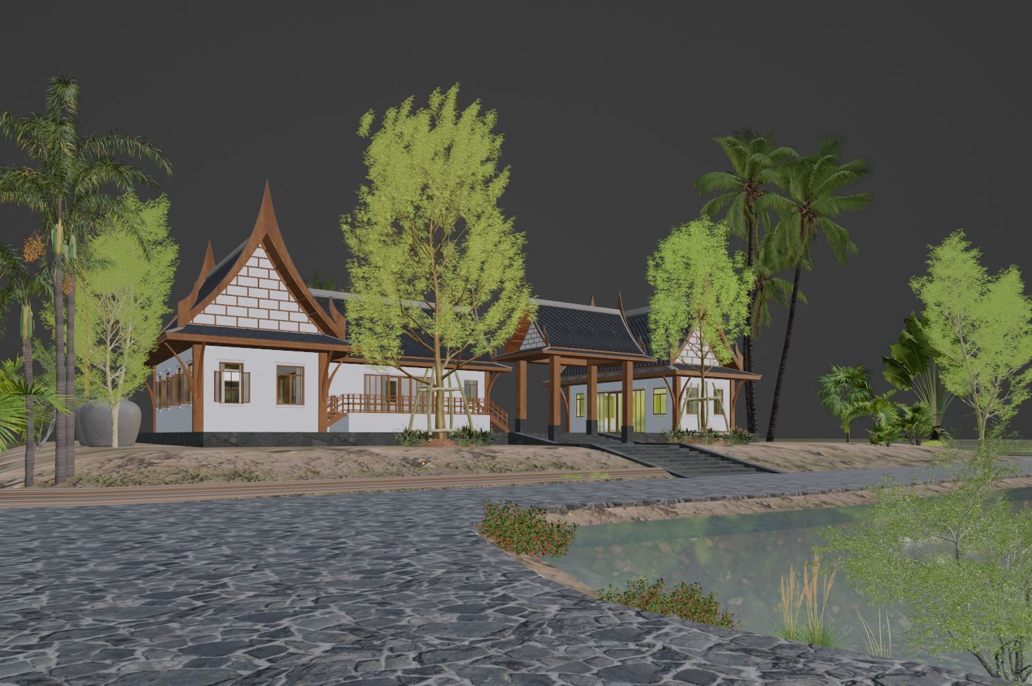 Thaihouse wooden house in middle of tropical forest 3D model | CGTrader