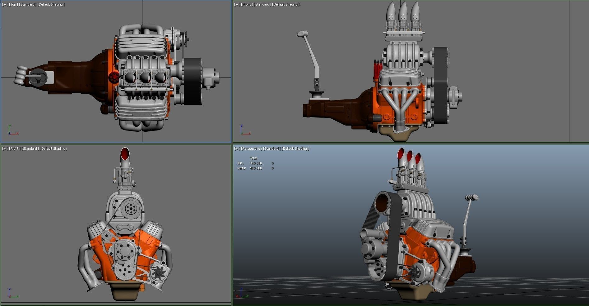 Cartoon V8 vintage engine 3D model | CGTrader