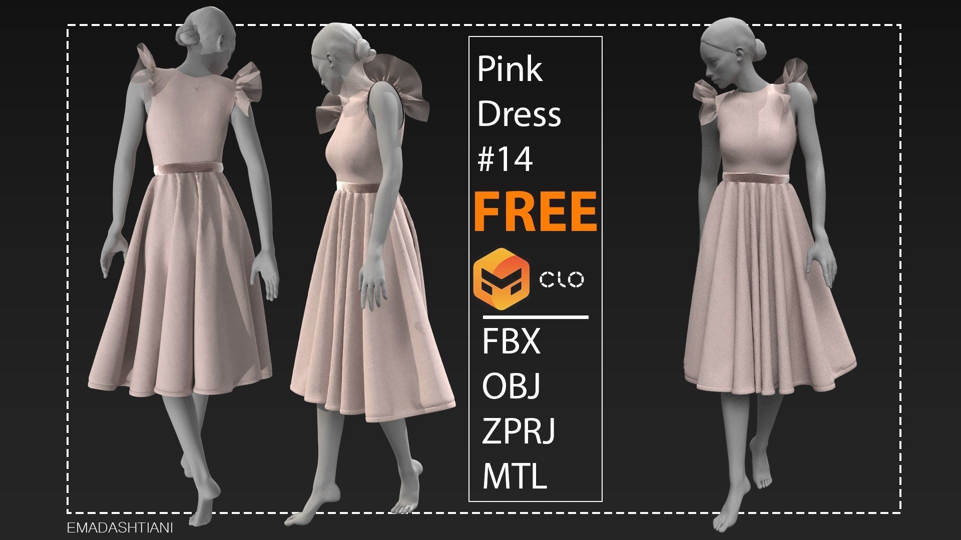 PinkDrees14 MarvelousDesigner CLO3D ZPRJ FBX OBJ MTL free 3D model ...
