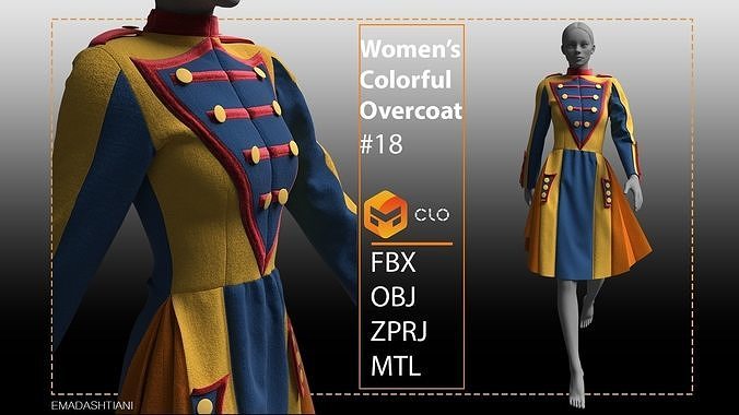 Women Colorful Overcoat 18 CLO3D ZPRJ FBX OBJ MTL 3D model | CGTrader