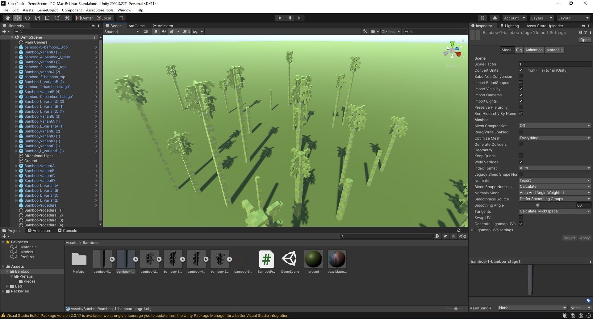 3D model Block Pack Bamboo - block styled voxel bamboo VR / AR / low ...