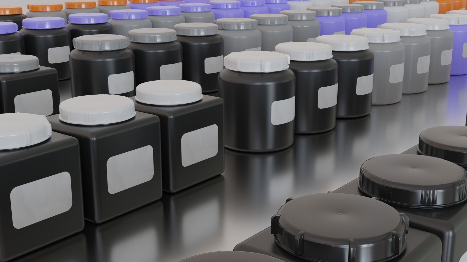 Industrial laboratory chemical containers with blank labels 3D model ...
