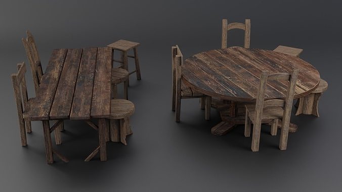 3D model Medieval Tables and Chairs VR / AR / low-poly | CGTrader