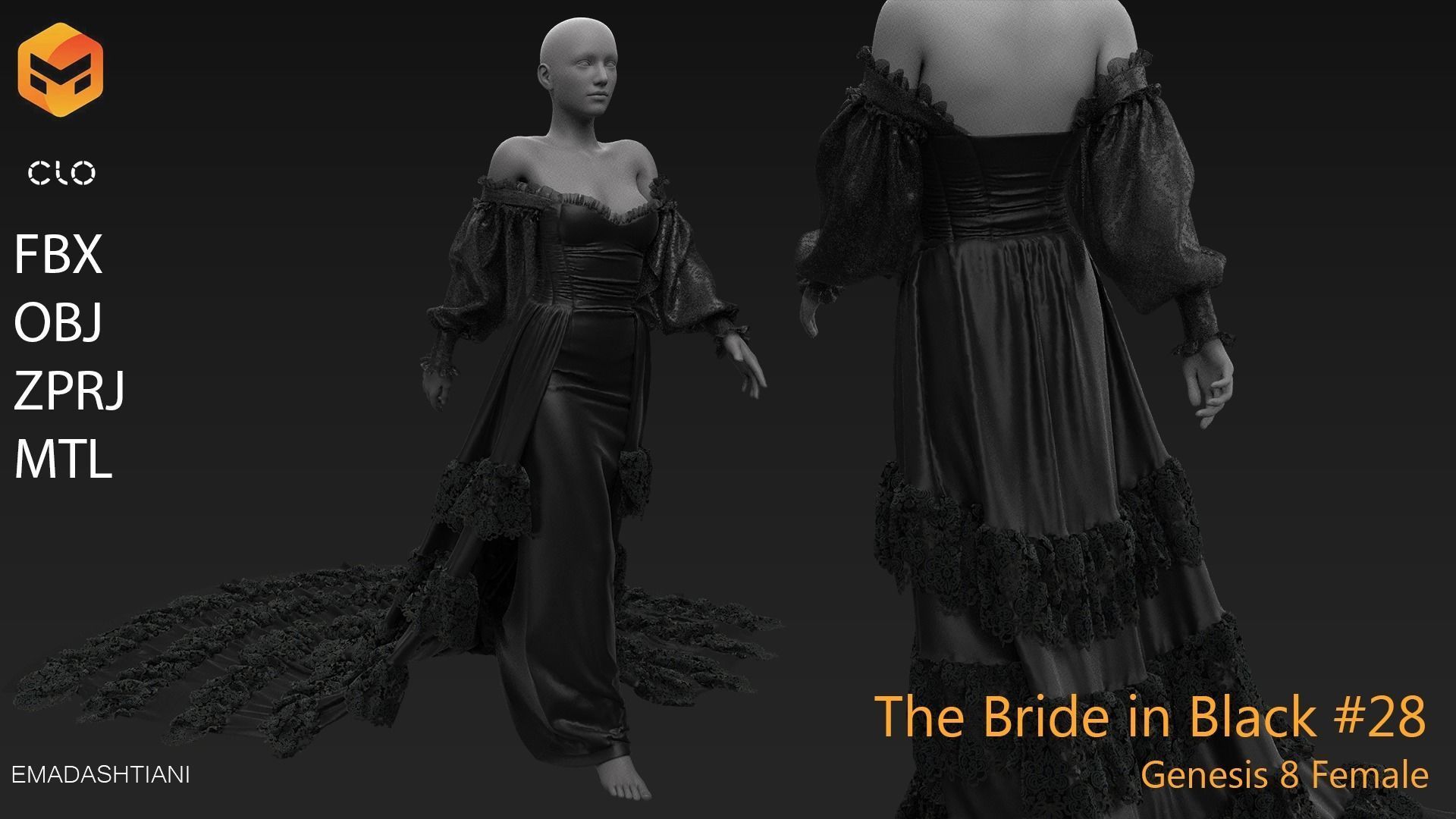 The Bride in Black Wedding Dress N1 28 ZPRJ FBX OBJ MTL 3D 3D model ...