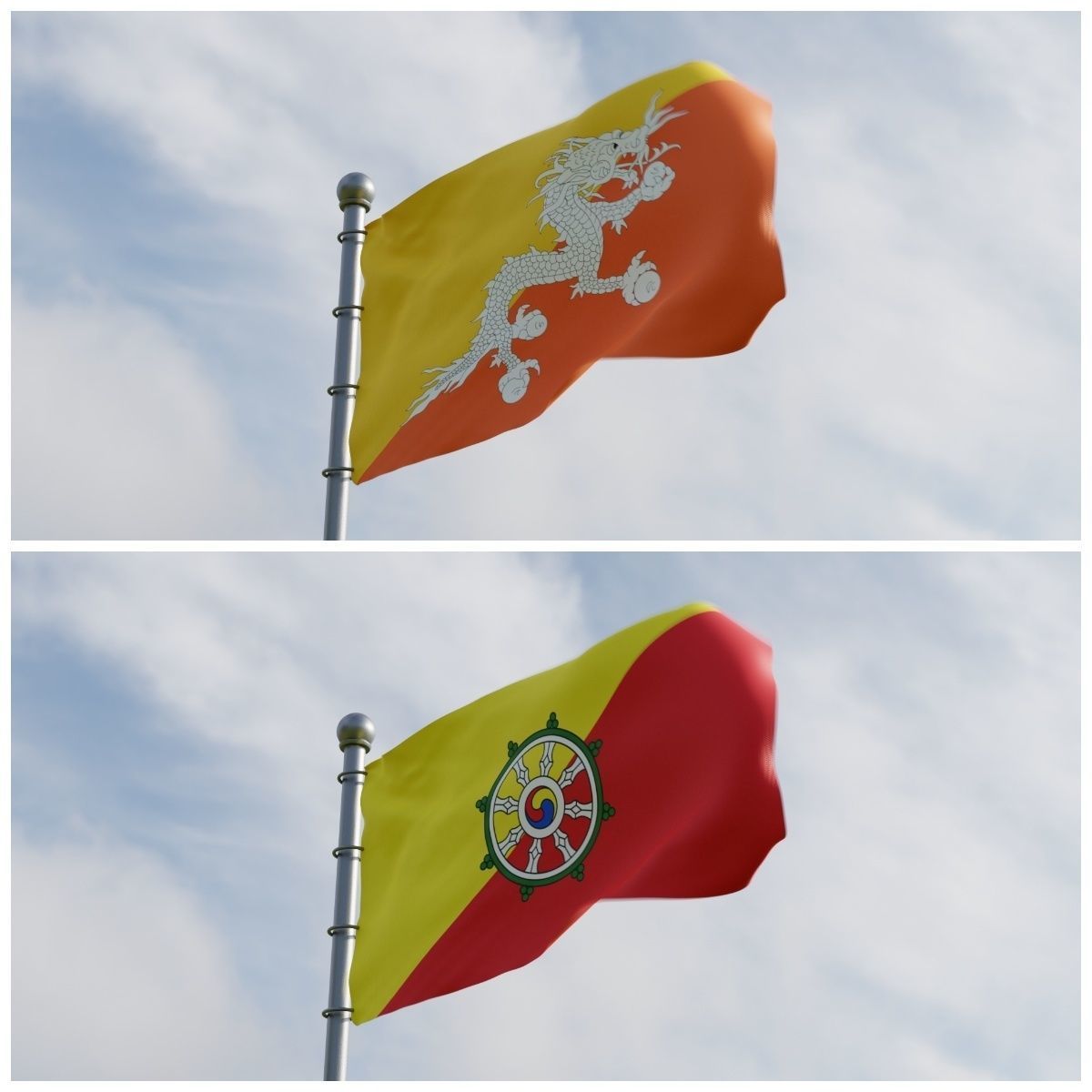 Animated Bhutan Flags 3D model animated | CGTrader
