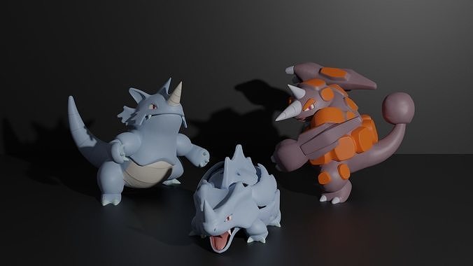 Rhyhorn Rhydon and Rhyperior 3D print model 3D model 3D printable ...