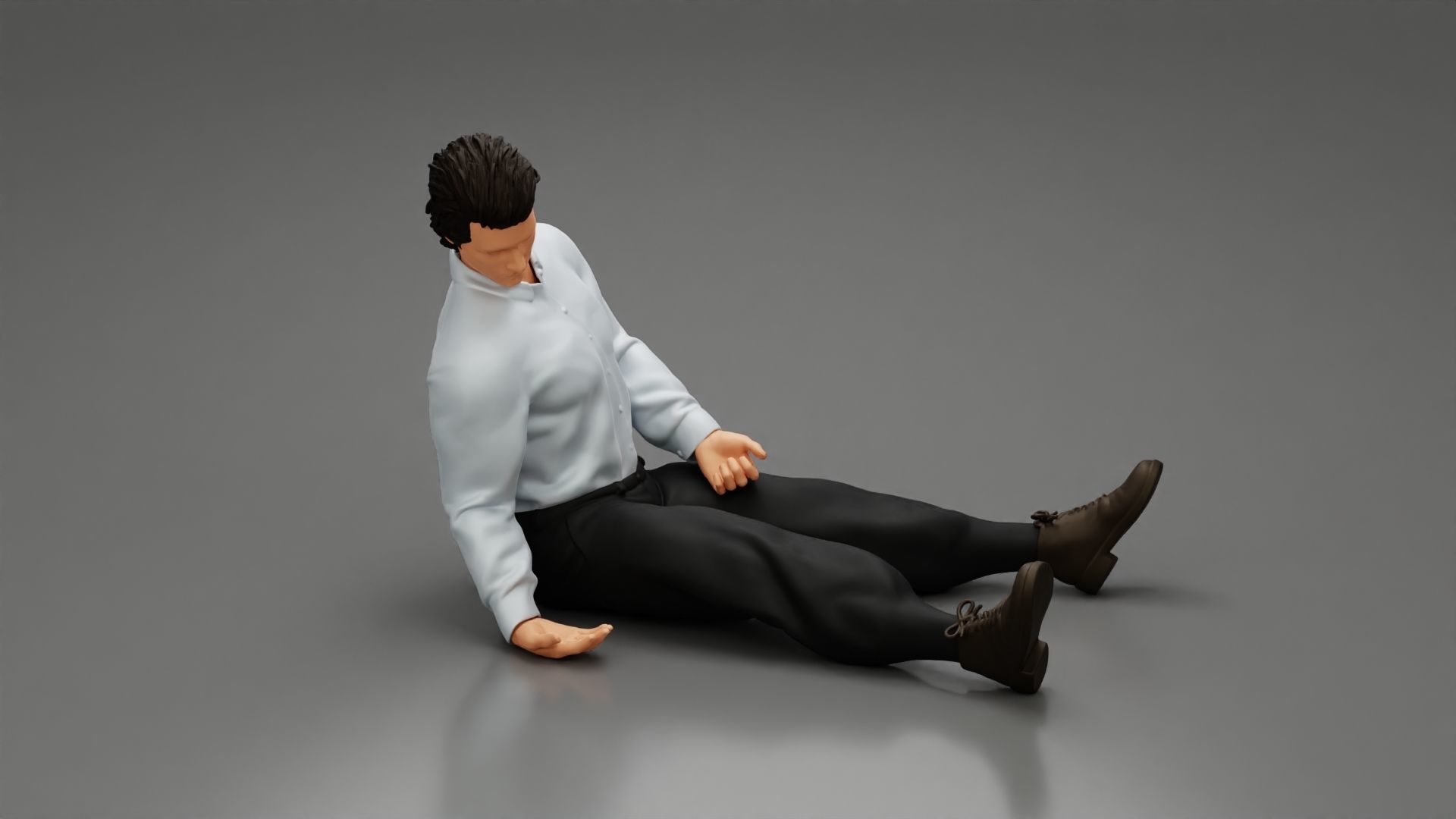 Accident of a male worker sitting on the floor with an injured 3D model ...