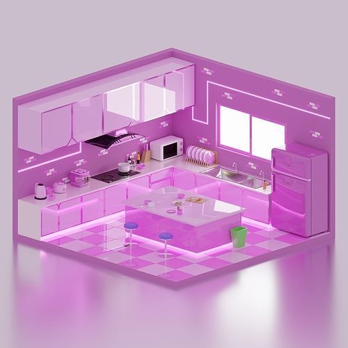 Isometric Pink Kitchen 3D model | CGTrader