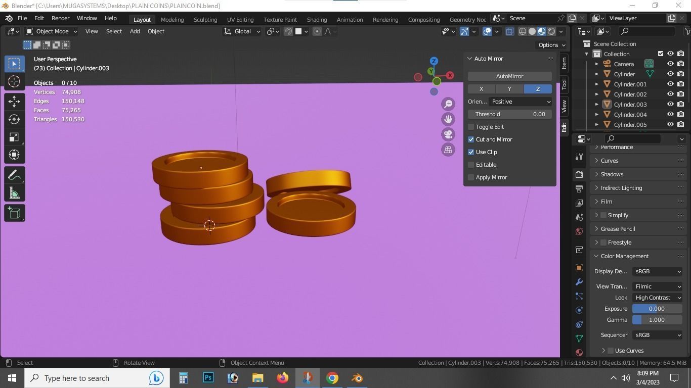 3D model 3D LOW POLY PLAIN GOLD COINS VR / AR / low-poly | CGTrader