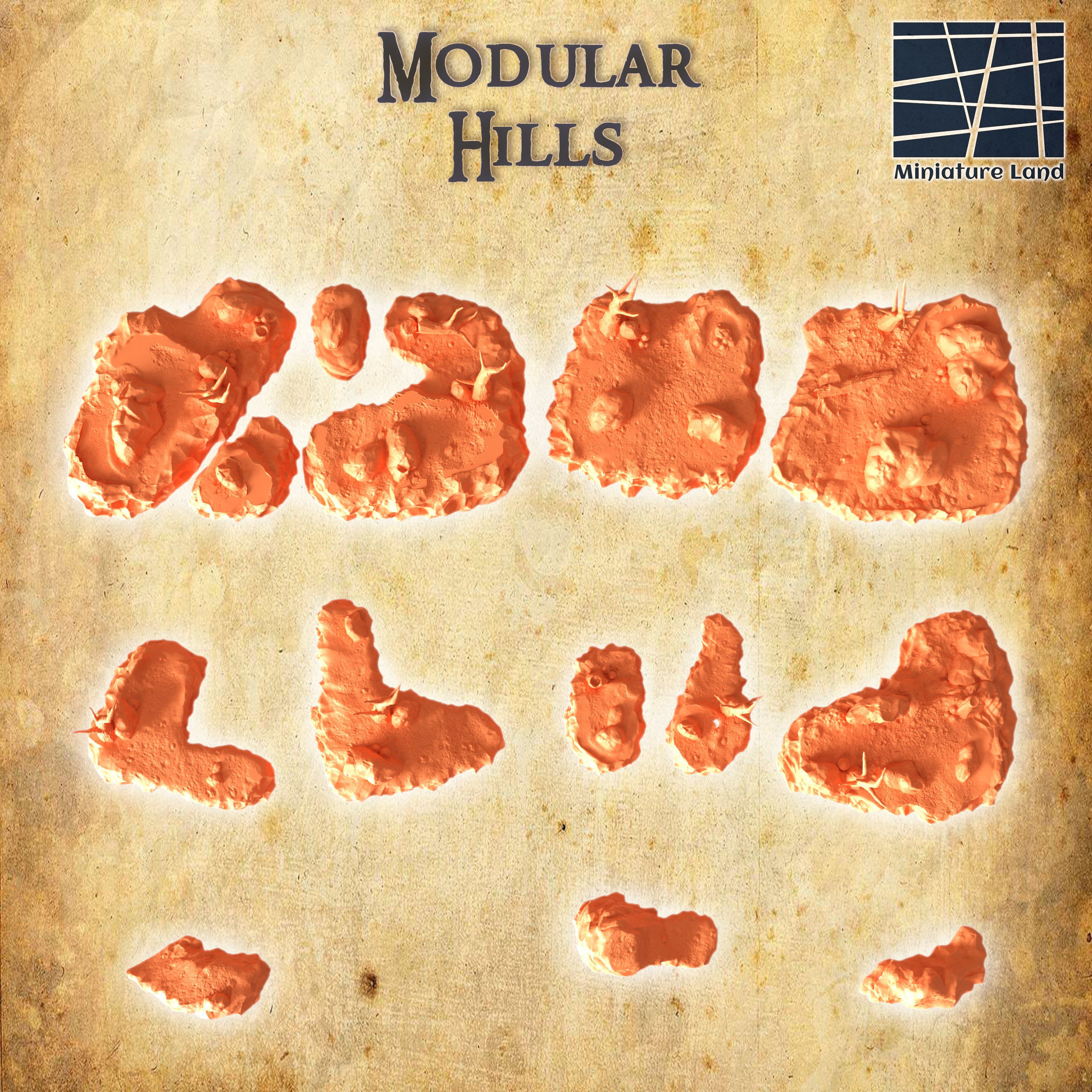 Modular Hills Tabletop Terrain 28 MM 3D model 3D printable | CGTrader