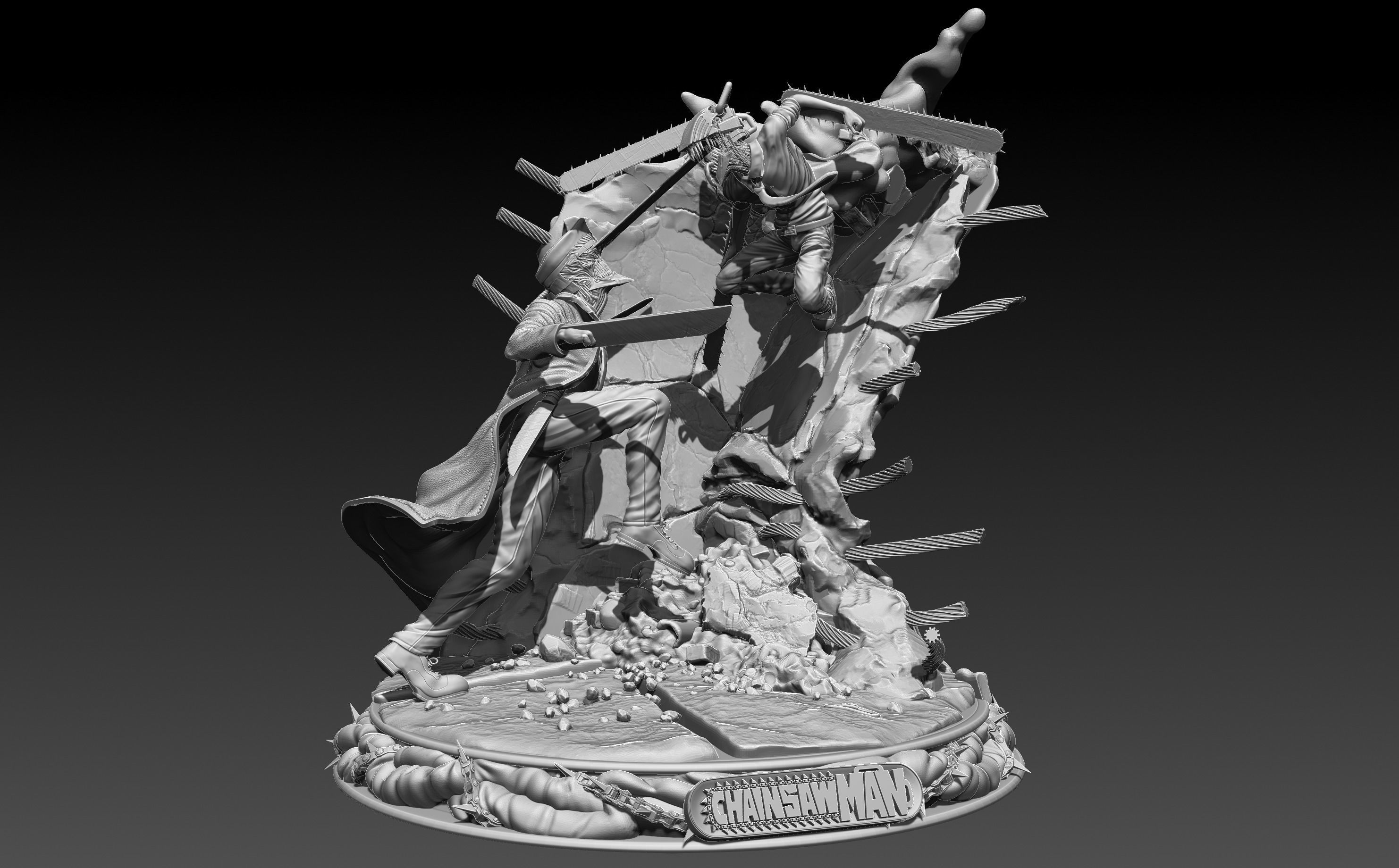Chainsaw Man Denji Vs Katana Battle Statue 3D model 3D printable | CGTrader