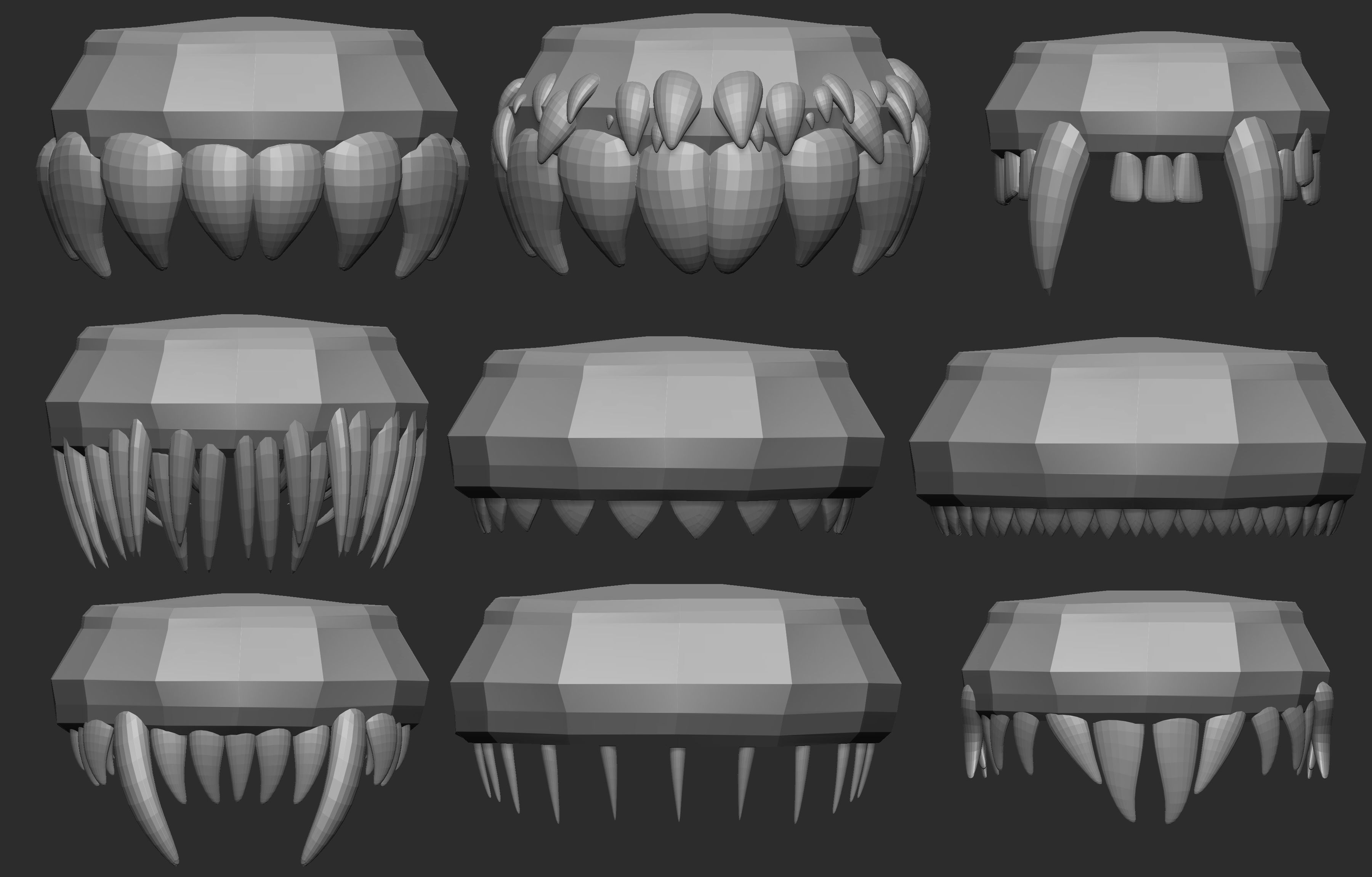 30 Low poly and mid poly monster creature teeth jaws IMM brush 3D model ...