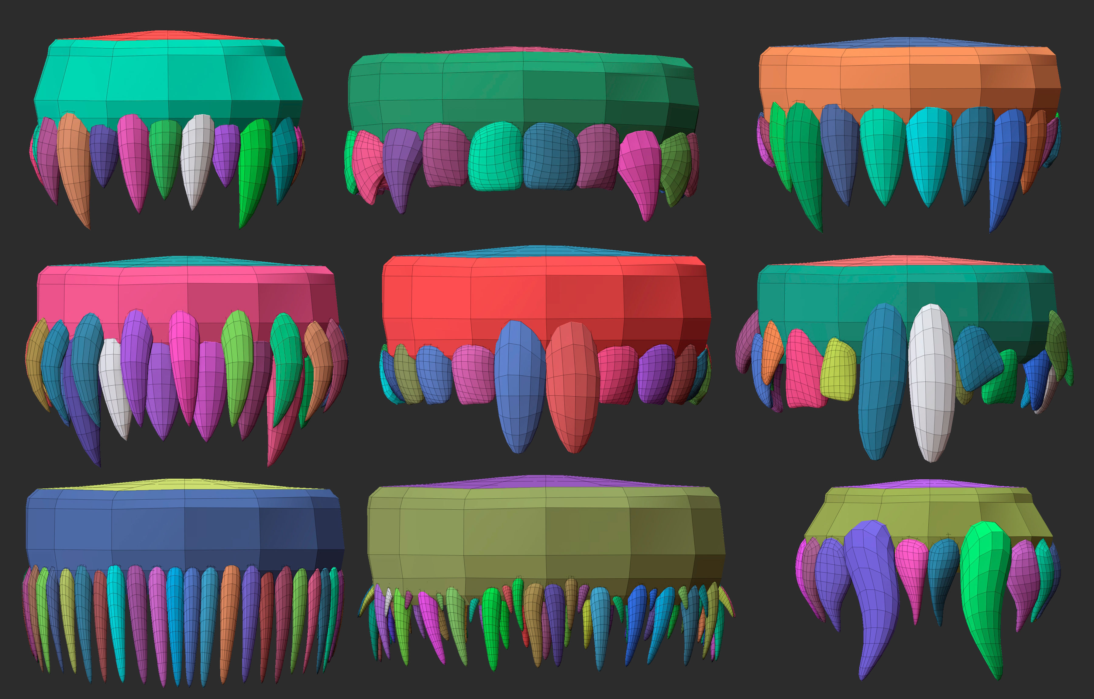30 Low poly and mid poly monster creature teeth jaws IMM brush 3D model ...
