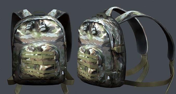 3D model Backpack military combat Black baggage bag luggage VR / AR ...