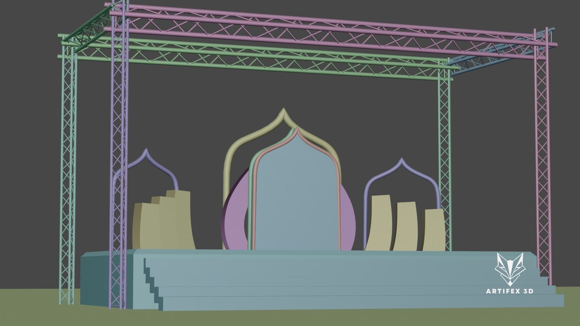 3D model Islamic Event Stage 3D Model with Lighting VR / AR / low-poly ...