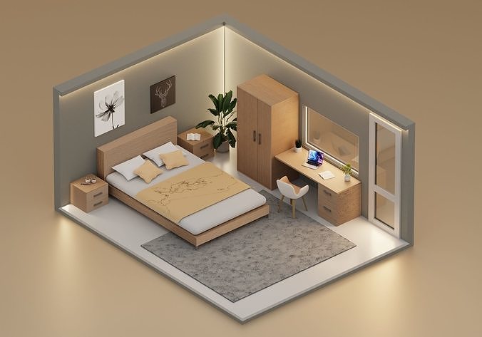 Bedroom isometric design 3D model | CGTrader
