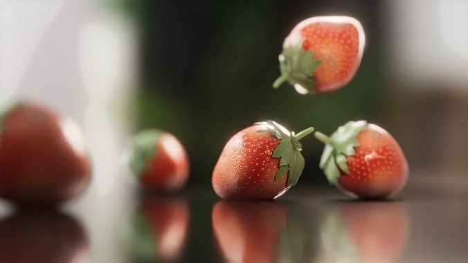 strawberry 3D model strawberries falling on table 3D model | CGTrader