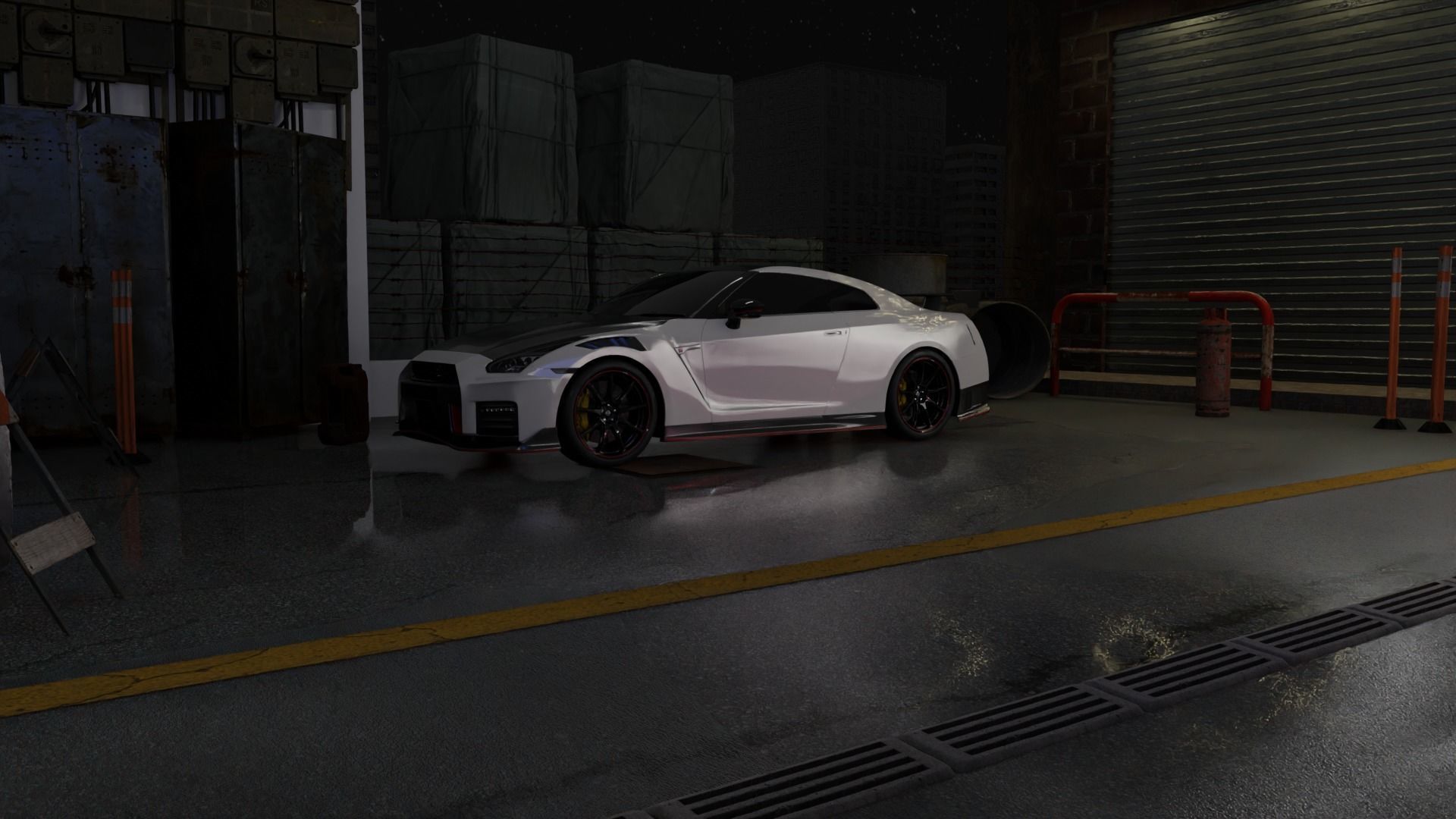 Nissan GTR parking scene free 3D model animated | CGTrader