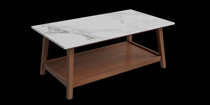 Walnut Wooden With Storage And Marble-Look Top Coffee Table 3D model ...