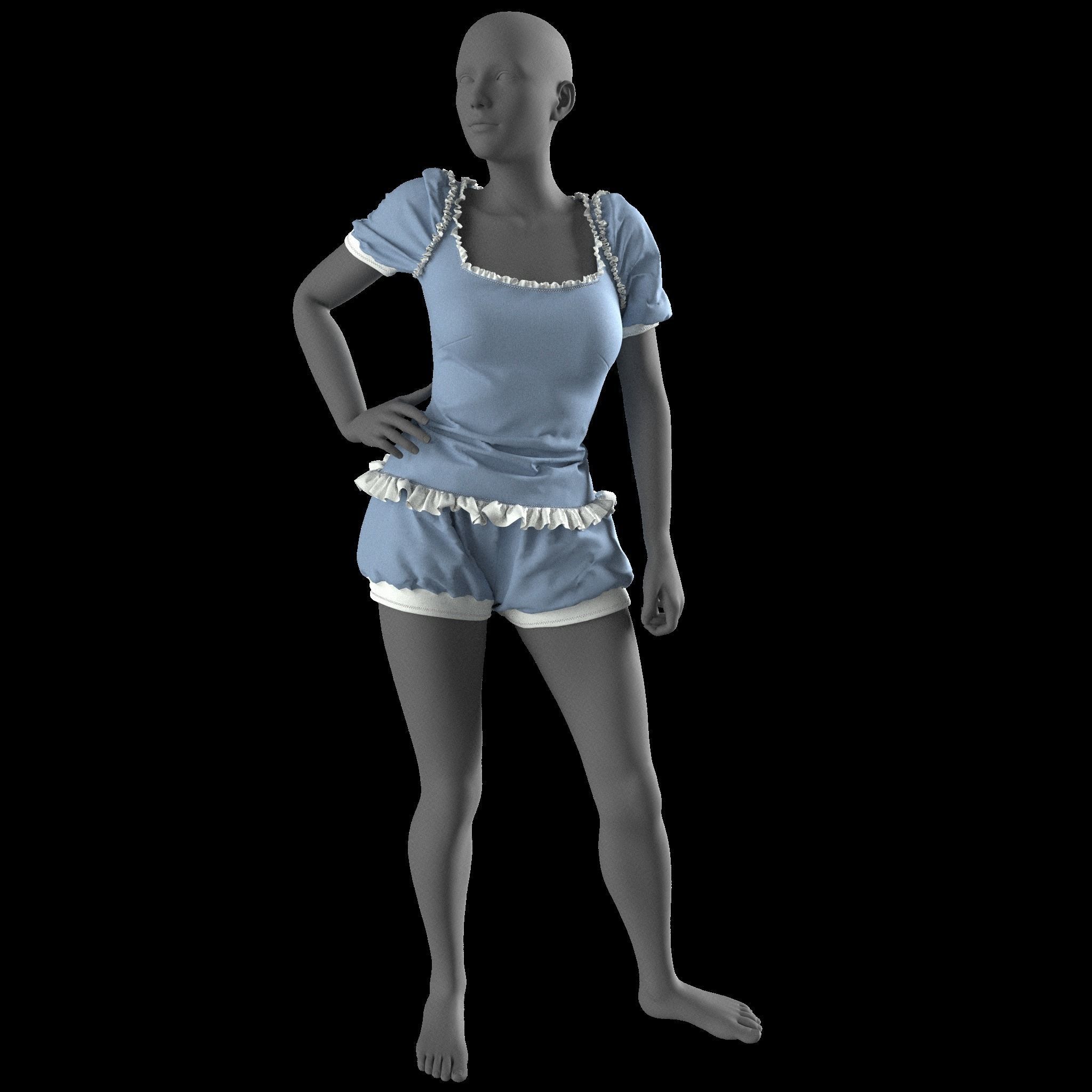 Anime Girls Outfit N2 37 MarvelousDesignerCLO3D ZPRJ FBX OBJ MTL 3D ...