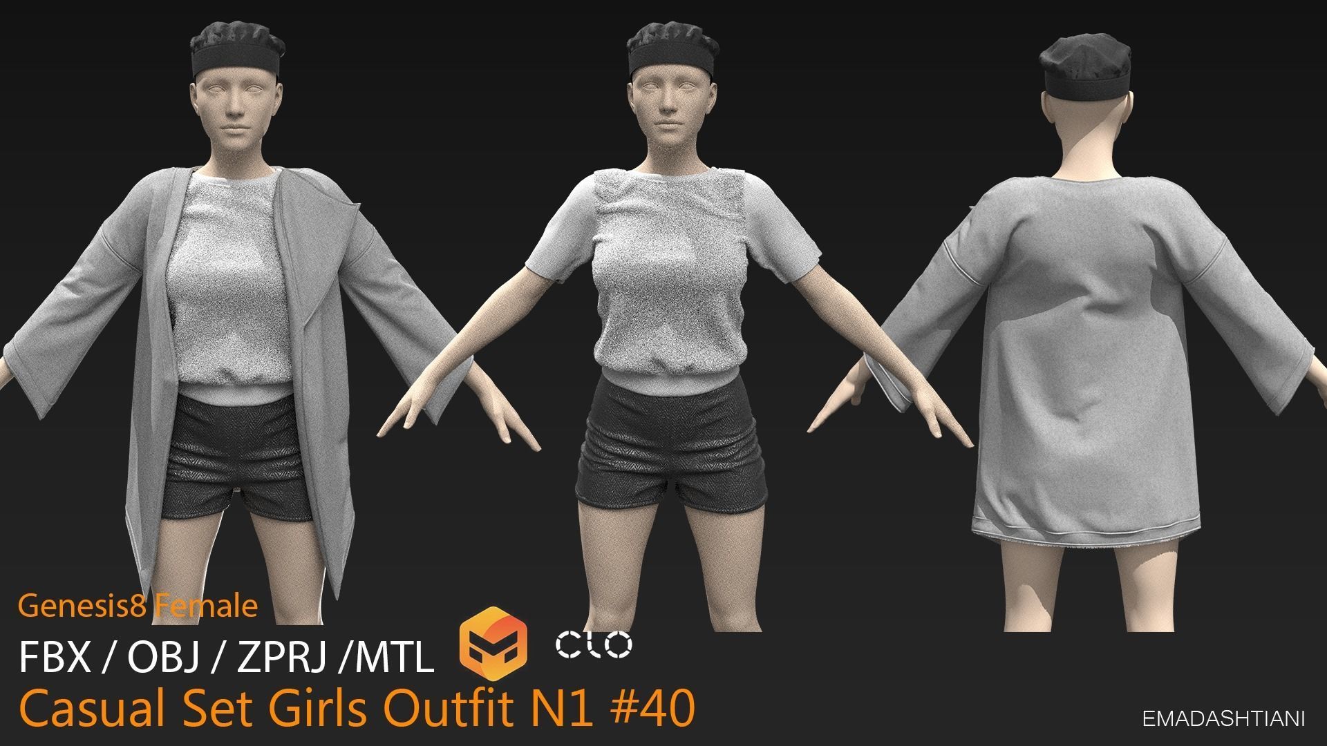 Casual Set Girls Outfit N1 40 MarvelousDesigner ZPRJ FBX OBJ MTL 3D ...