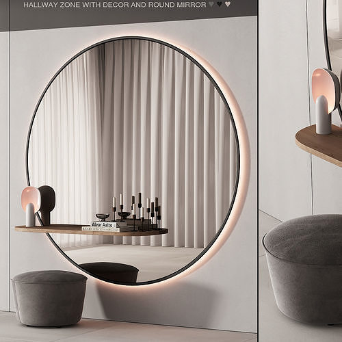 229 hallway zone 06 large round minimal round mirror 01 3D model | CGTrader