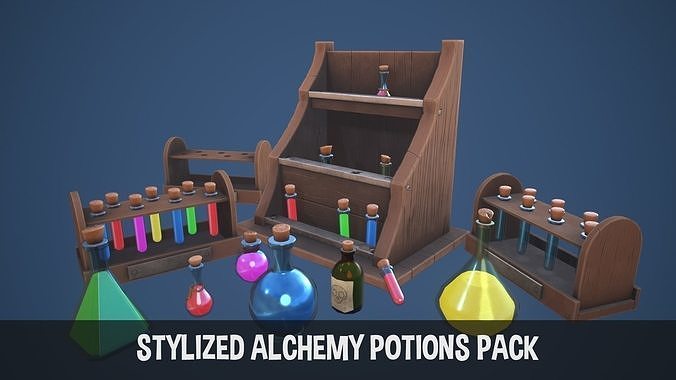 3D Model Collection Stylized Alchemy Potions Pack VR / AR / low-poly | CGTrader