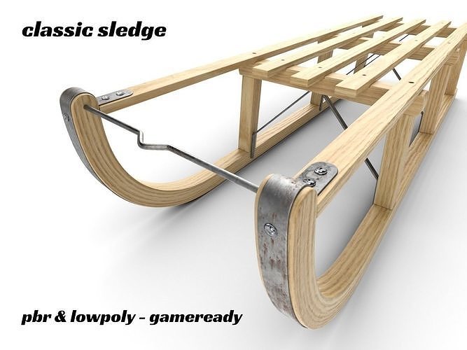 3D model Wooden Sledge Snow Sleigh VR / AR / low-poly | CGTrader