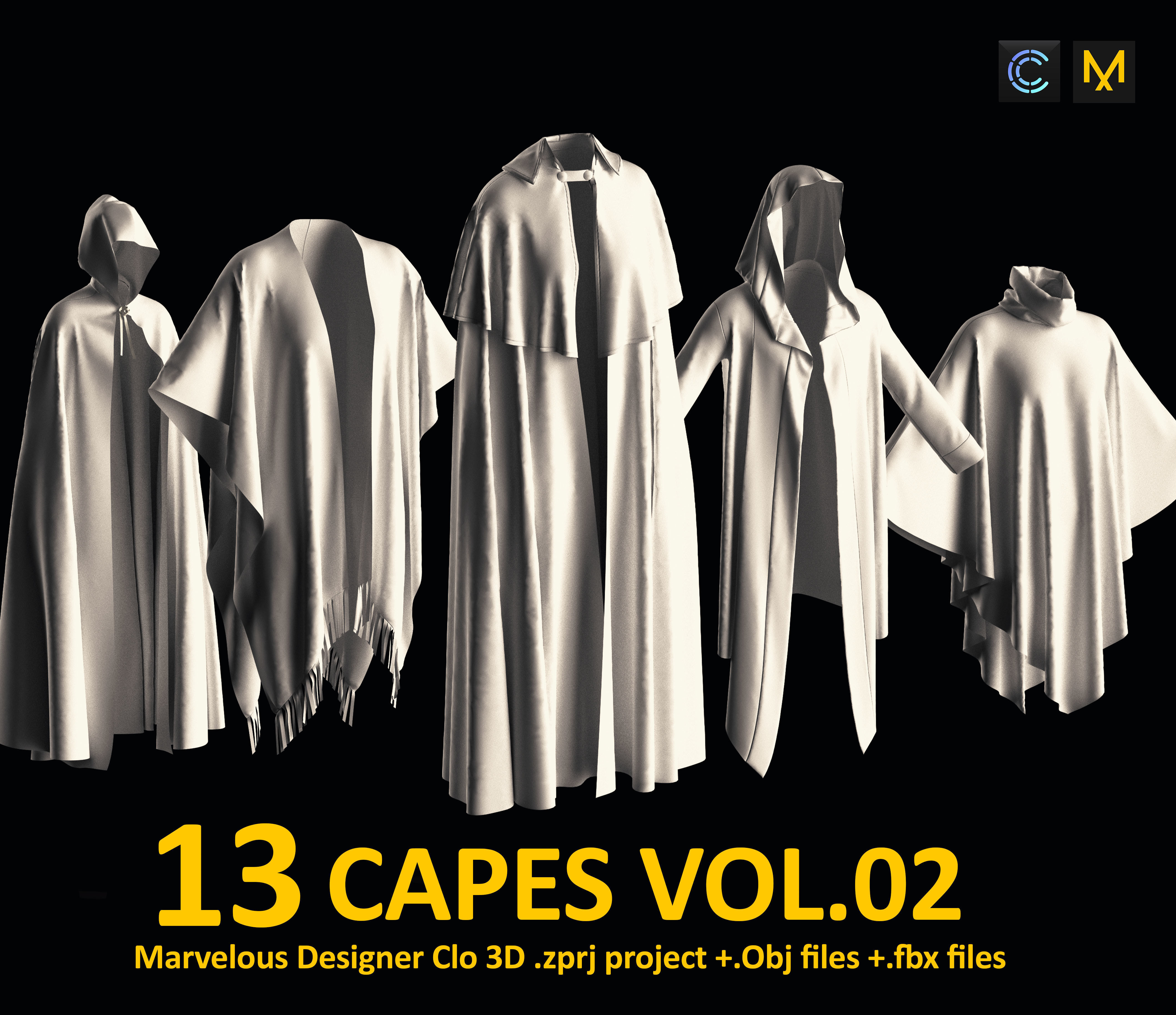 3D model 13 Cape MODELS for female and male VOL02 Marvelous Designer VR ...