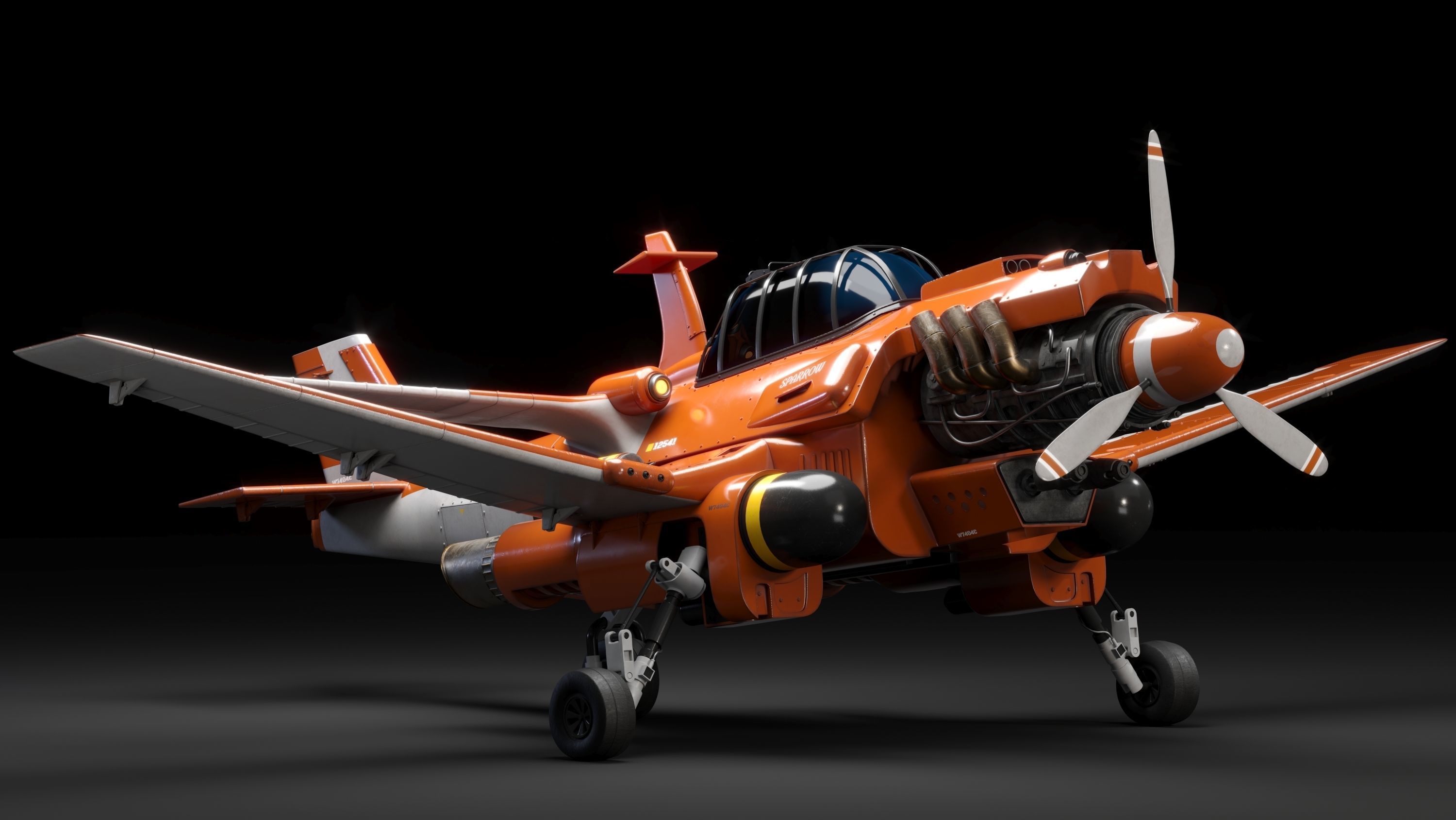 Aircraft orange toy airplane with propellers 3D model | CGTrader
