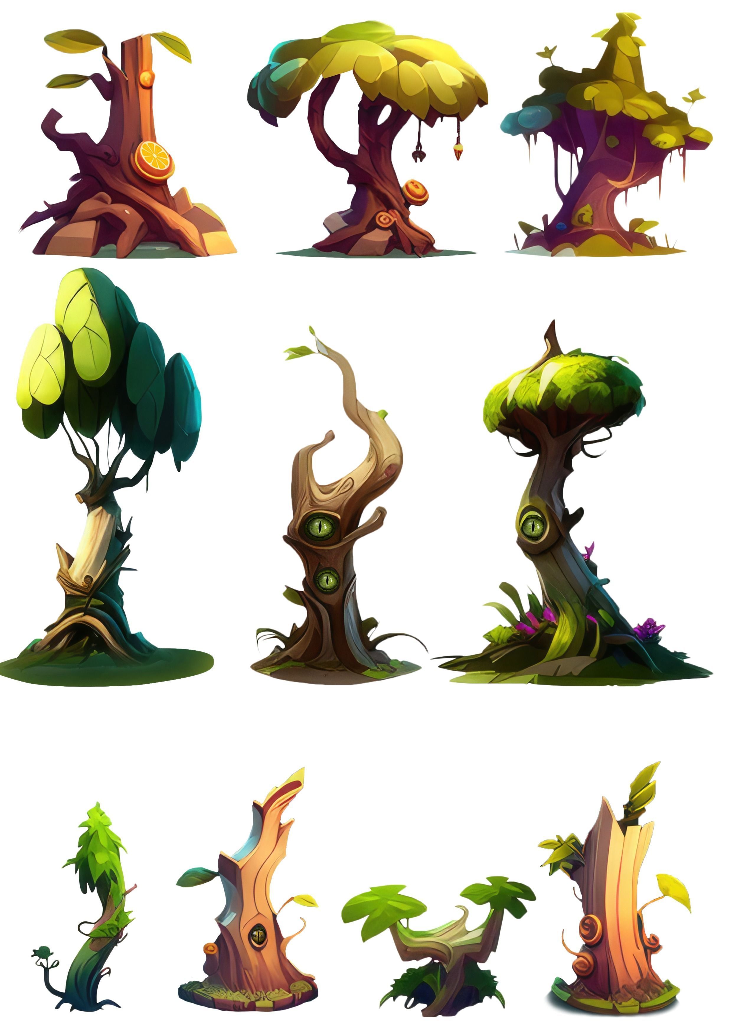 2D Stylized Tree pack 50 png Texture | CGTrader