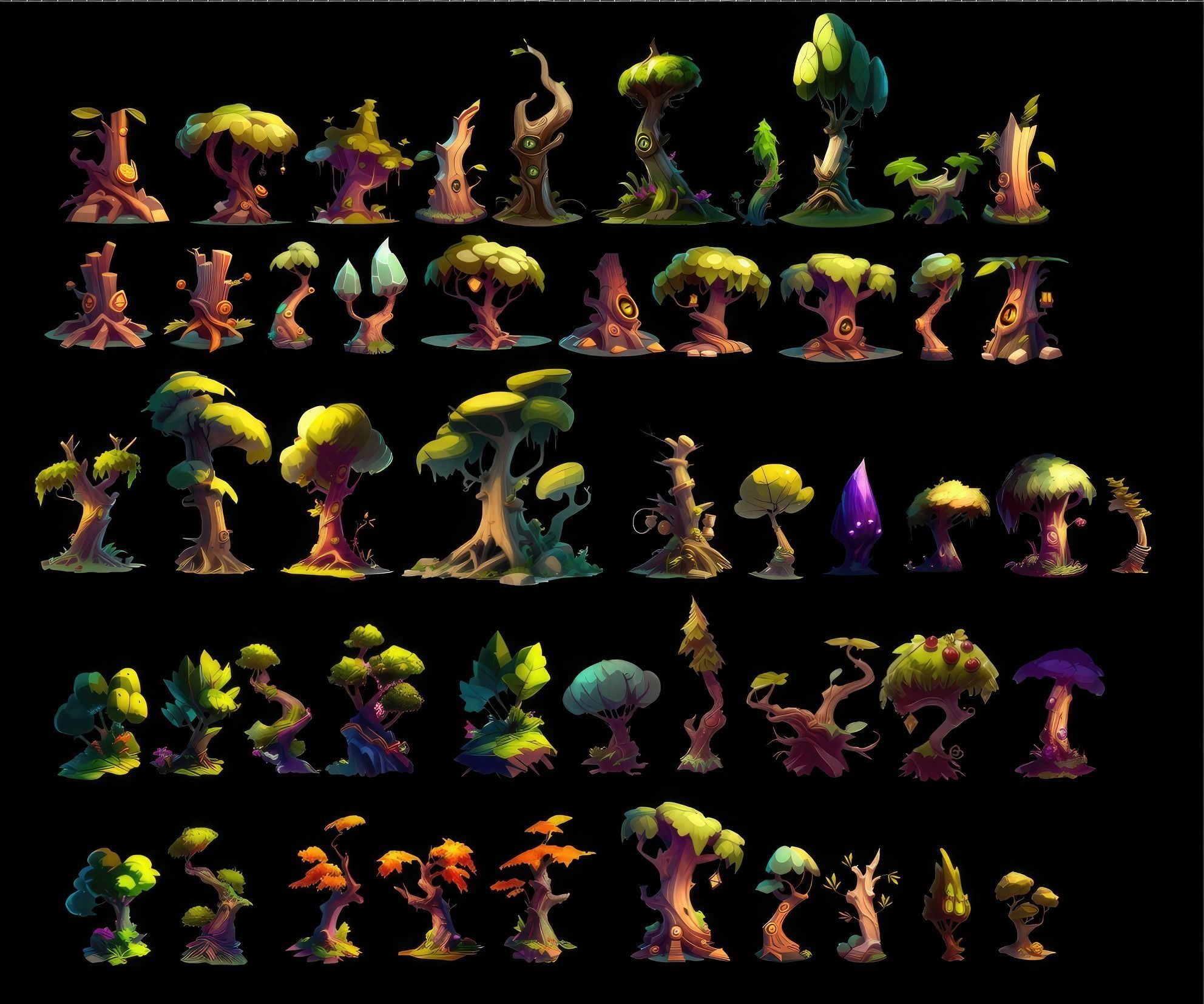 2D Stylized Tree pack 50 png Texture | CGTrader