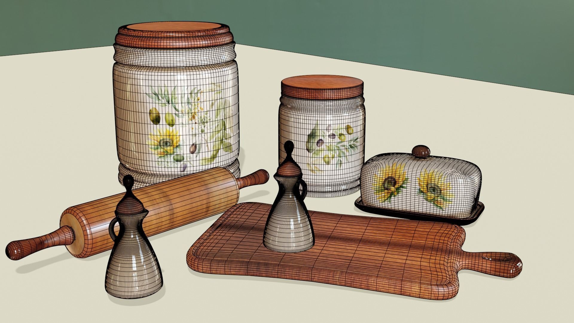 Rustic style designer kitchenware made of wood and ceramics 3D model ...