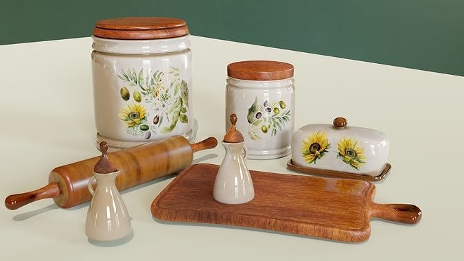 Rustic style designer kitchenware made of wood and ceramics 3D model ...