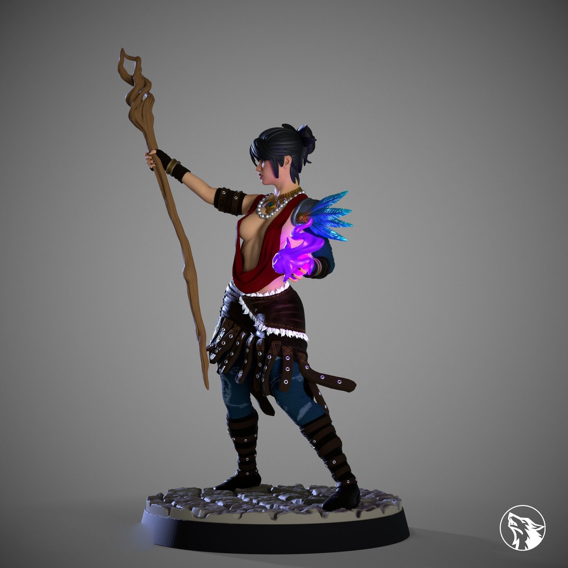 Morrigan statue of woman holding wand 3D model 3D printable | CGTrader