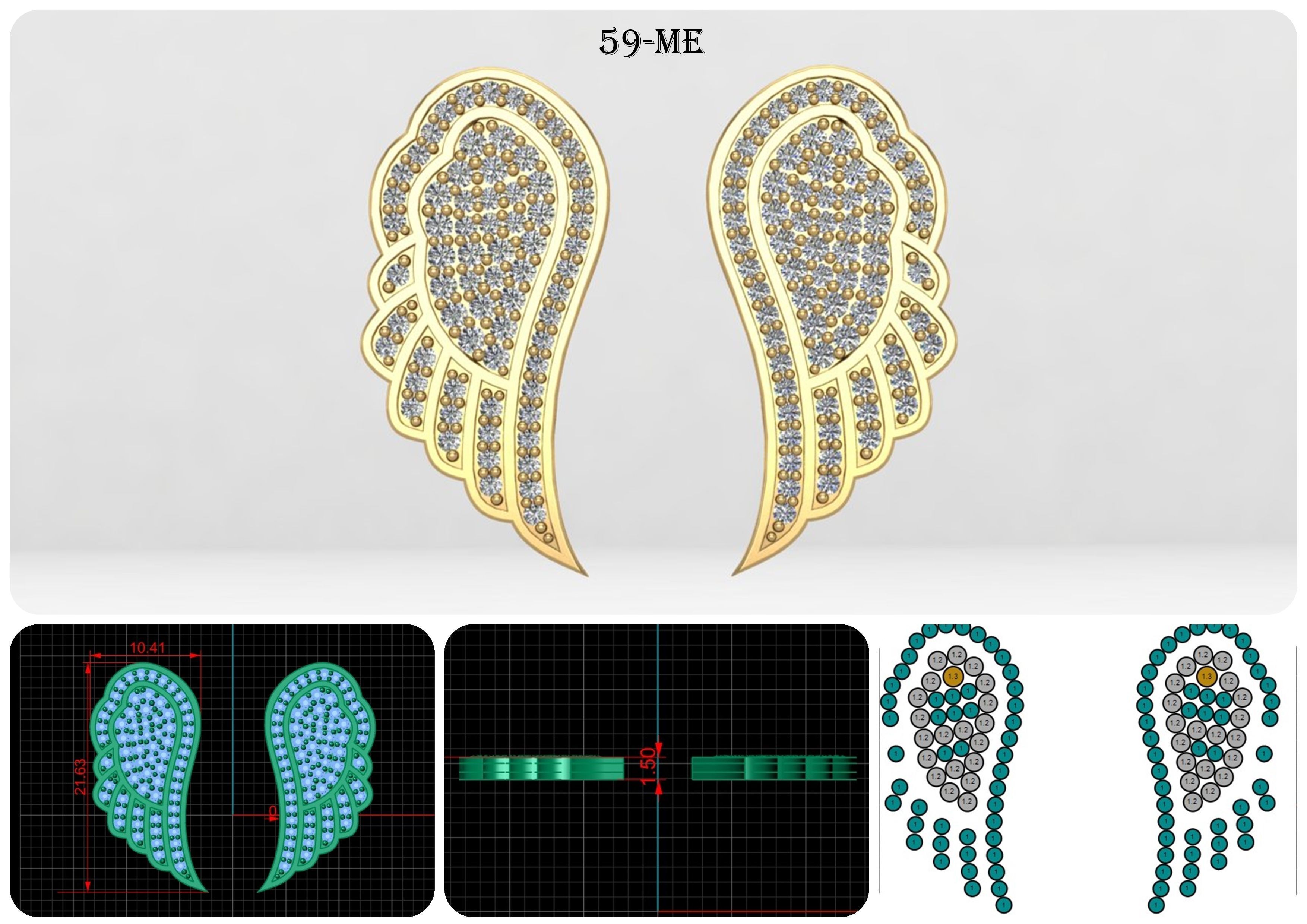 wings set jewelry 62-MHSC two gold wing earrings with diamonds 3D Model Collection | CGTrader