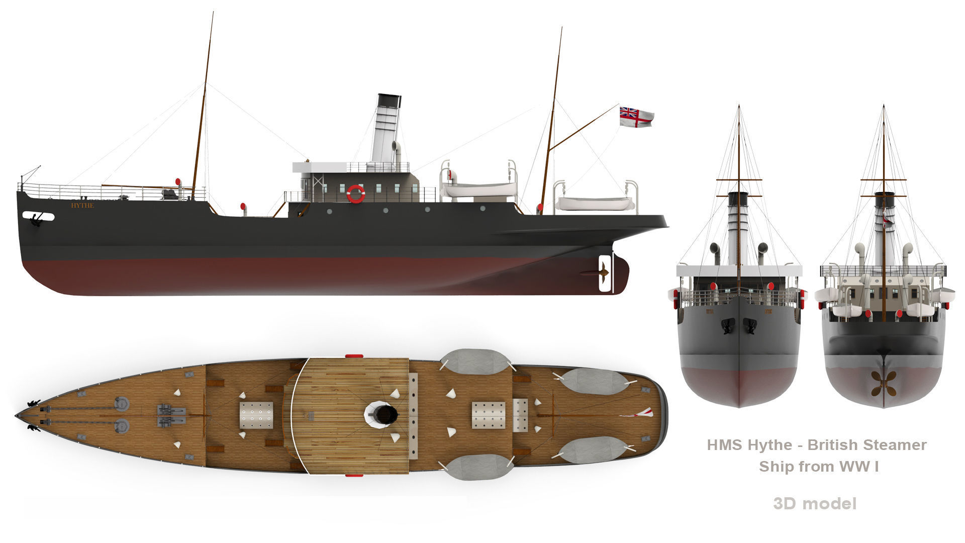 HMS Hythe - British Steamer Ship 3D model | CGTrader