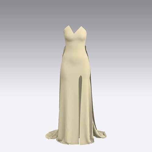 3D model silk charmeuse fabric slit dress dart look VR / AR / low-poly ...