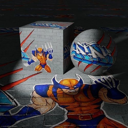 Stone Brick Wall with Wolverine Graffiti PBR Texture Texture | CGTrader