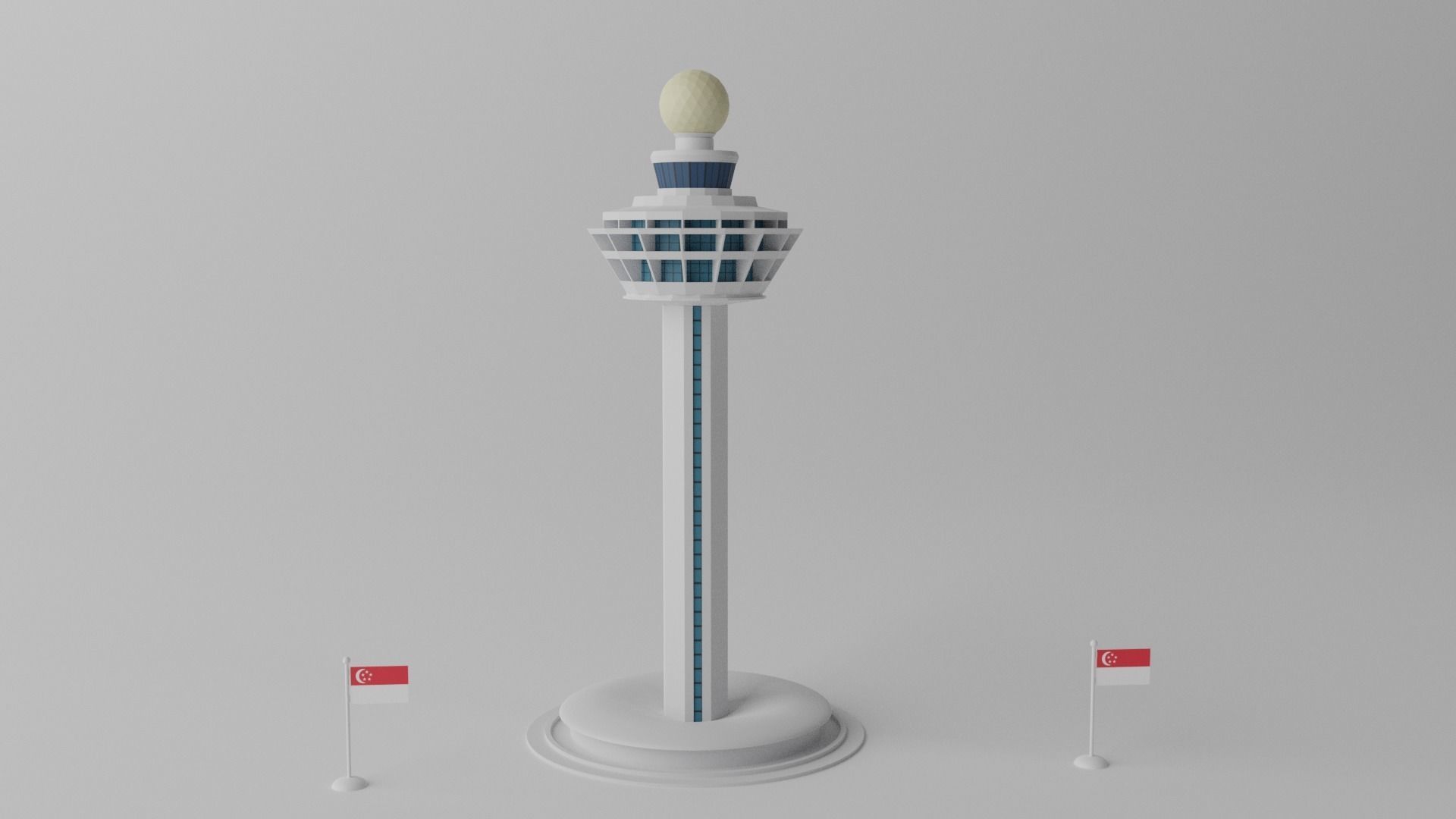 3D model Cartoon Singapore Changi Airport Control Tower VR / AR / low-poly | CGTrader