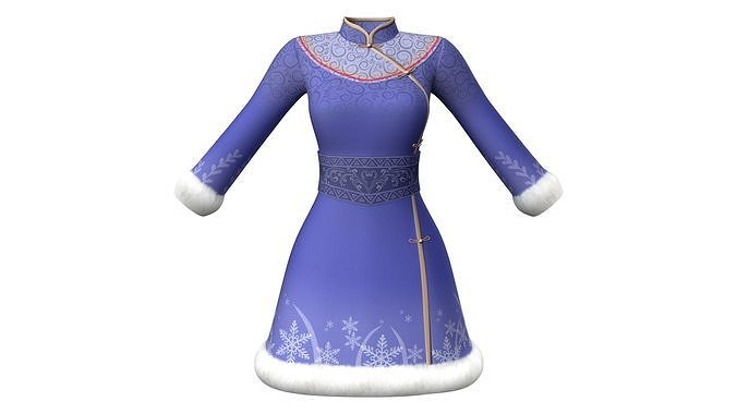 3D model Asian Fur Trim Warm Winter Coat VR / AR / low-poly | CGTrader