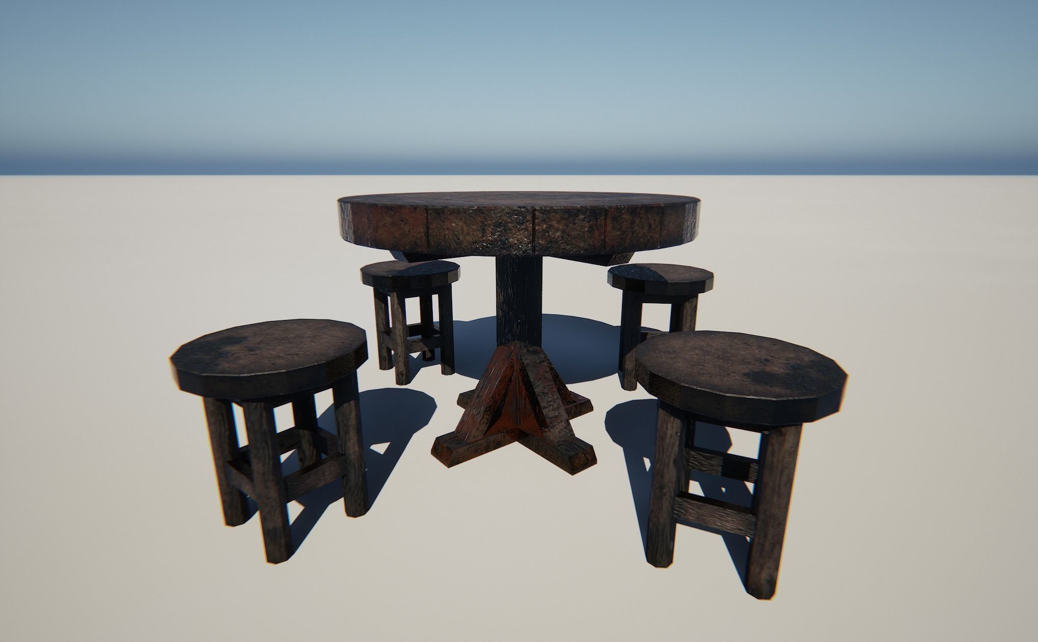 3D model Tavern Props Round Table and Stool Low-poly 3D model VR / AR ...