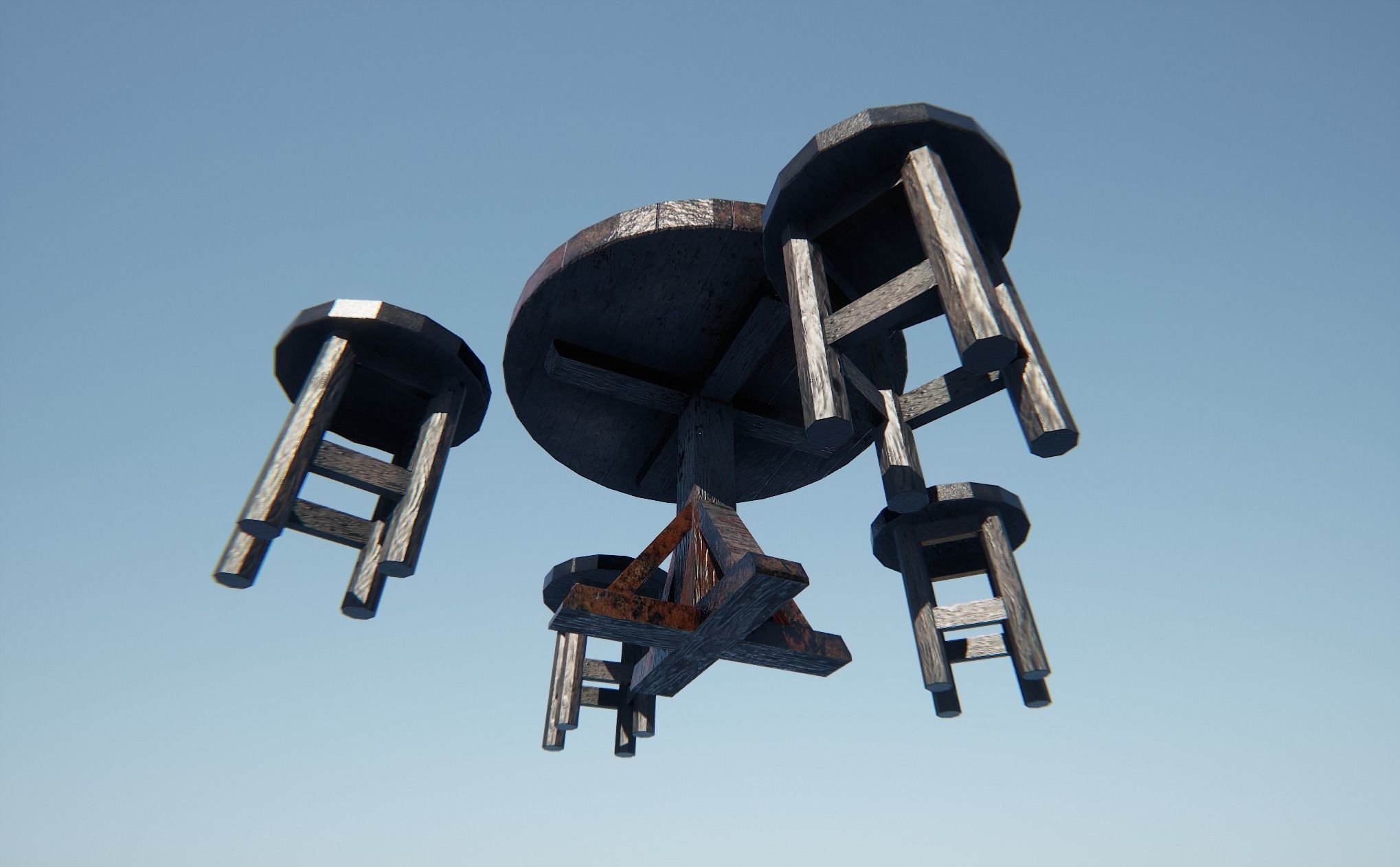 3D model Tavern Props Round Table and Stool Low-poly 3D model VR / AR ...